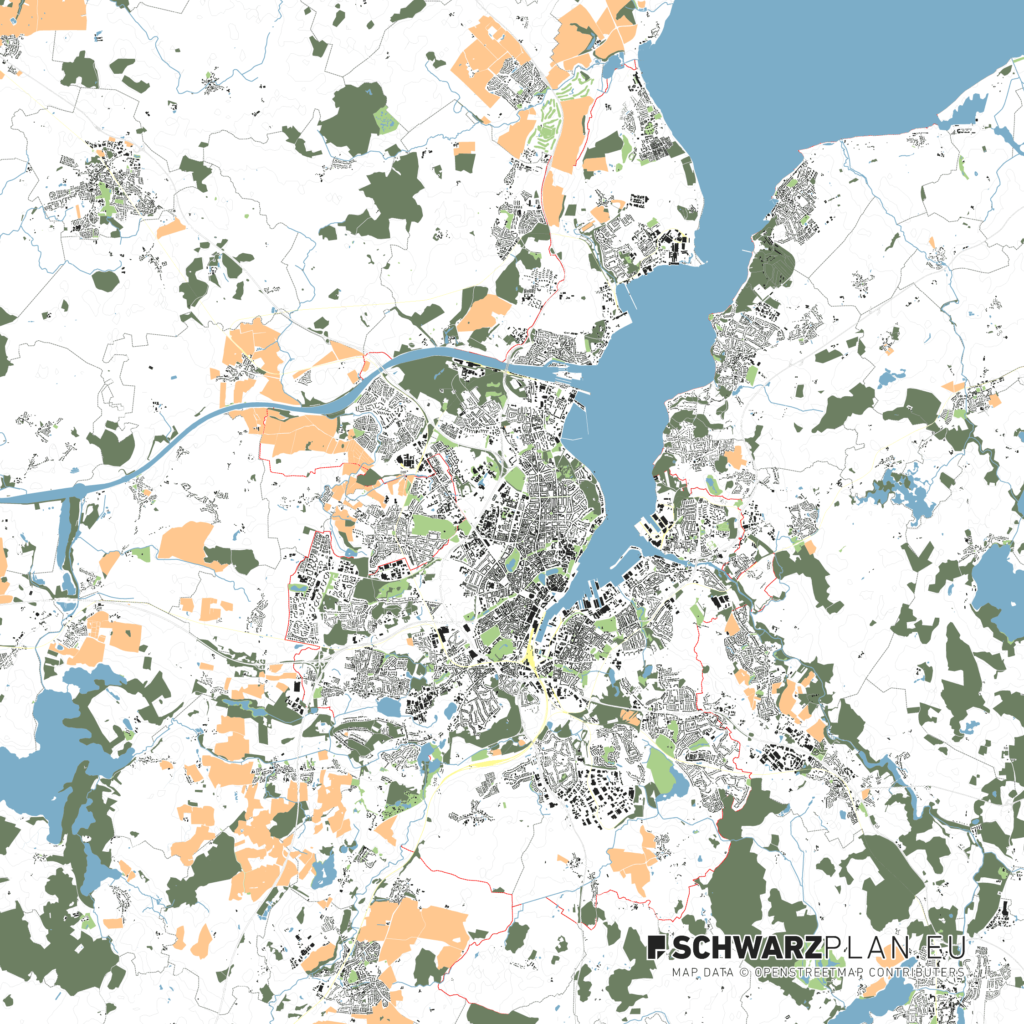 Lageplan & Schwarzplan von Kiel zum Download als PDF, DWG Plan, 1:100 000