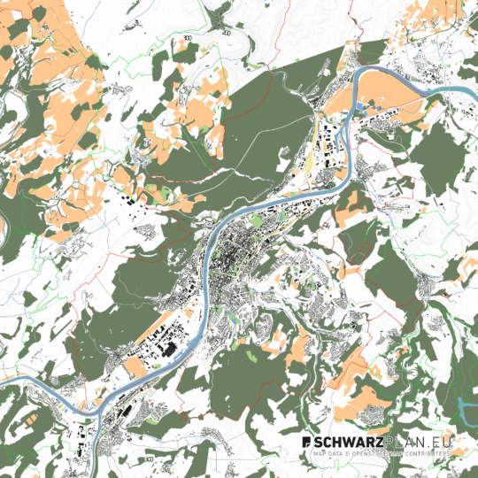 Lageplan & Schwarzplan von Trier zum Download als PDF, DWG Plan, 1:100 000