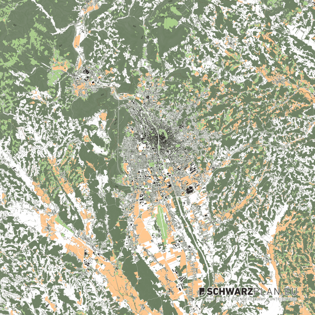 Lageplan & Schwarzplan von Graz zum Download als PDF, DWG Plan, 1:100 000