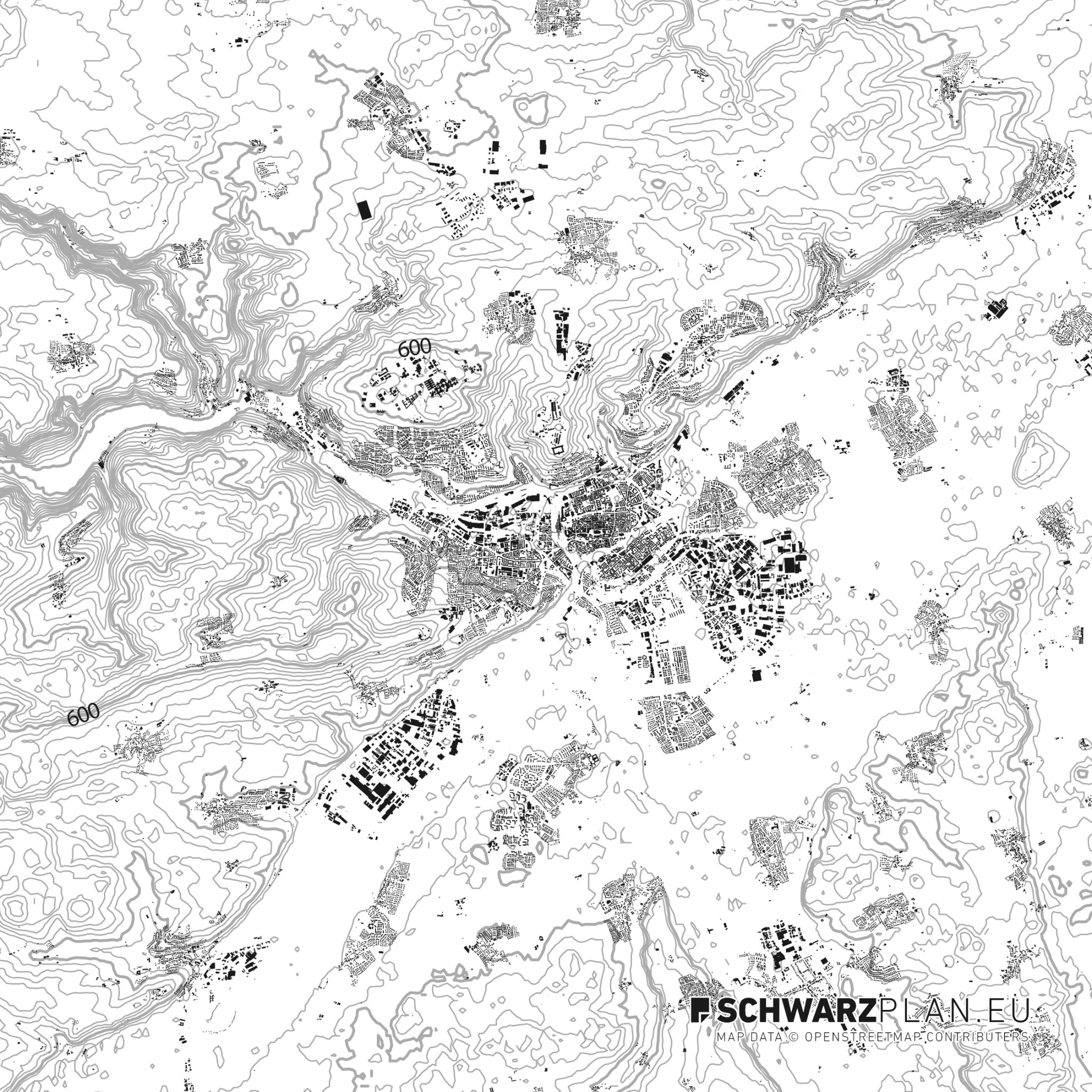 Lageplan & Schwarzplan von Ulm zum Download als PDF, DXF Plan, 1:100 000