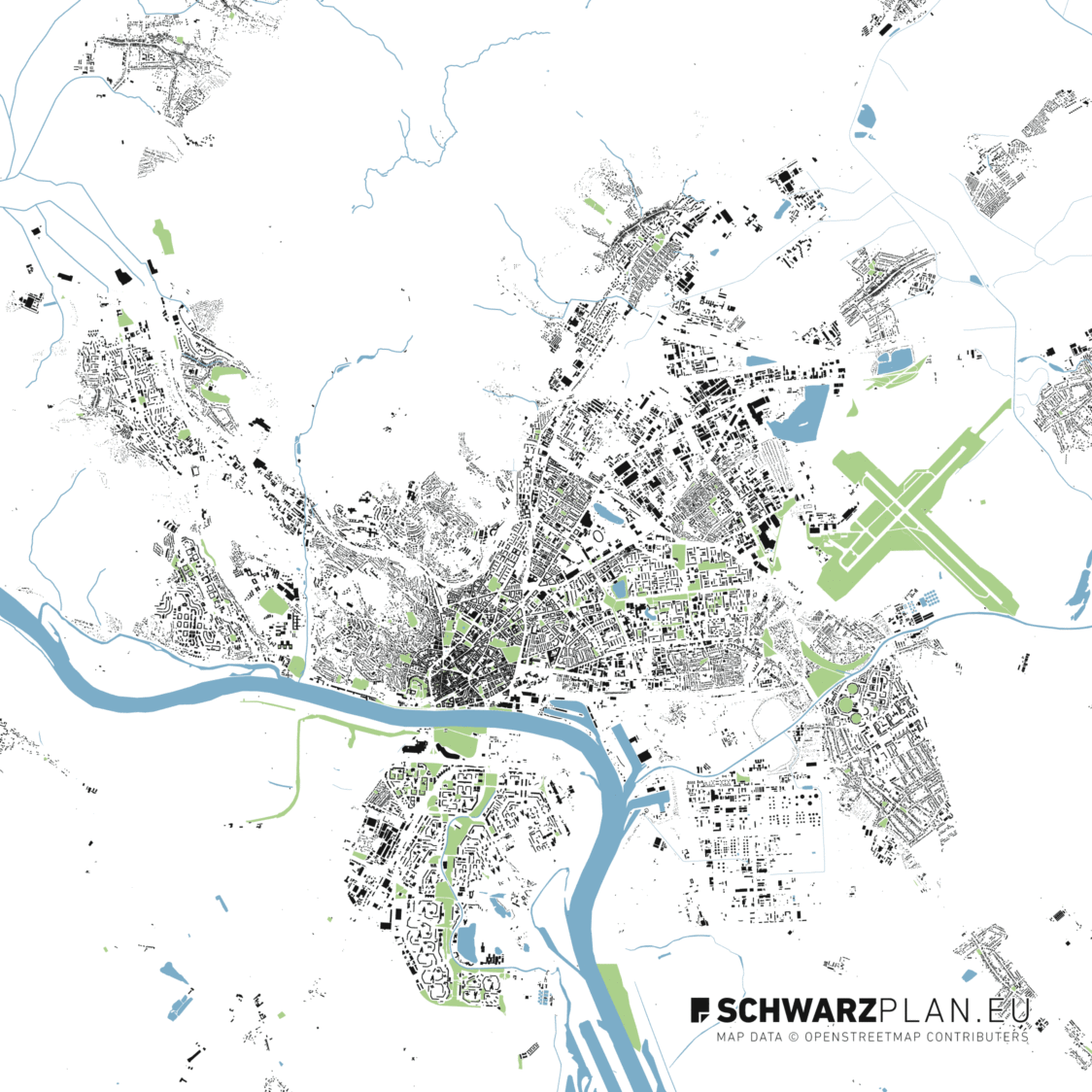 Site Plan & Figure Ground Plan of Bratislava for download as PDF, 1:100 000
