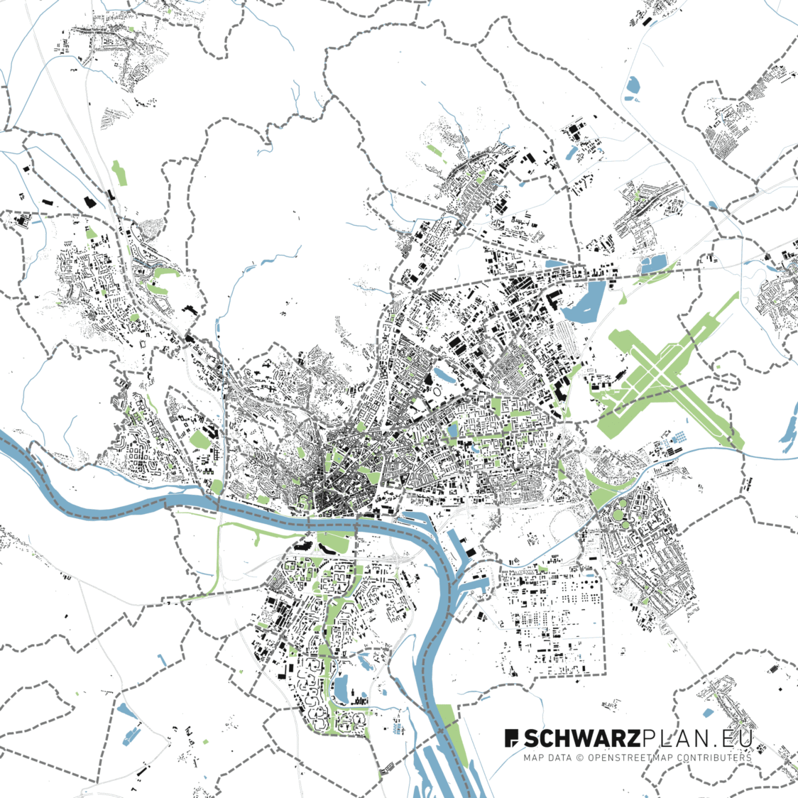 Site Plan & Figure Ground Plan of Bratislava for download as PDF, 1:100 000