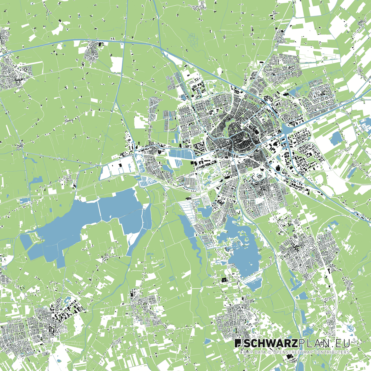 Site Plan & Figure Ground Plan of Groningen for download as PDF, 1:50 000