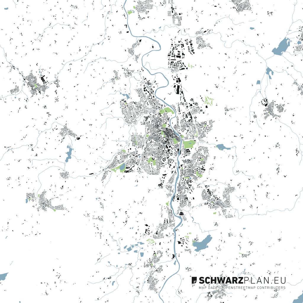 Lageplan & Schwarzplan von Kempten zum Download als PDF, 1:50 000