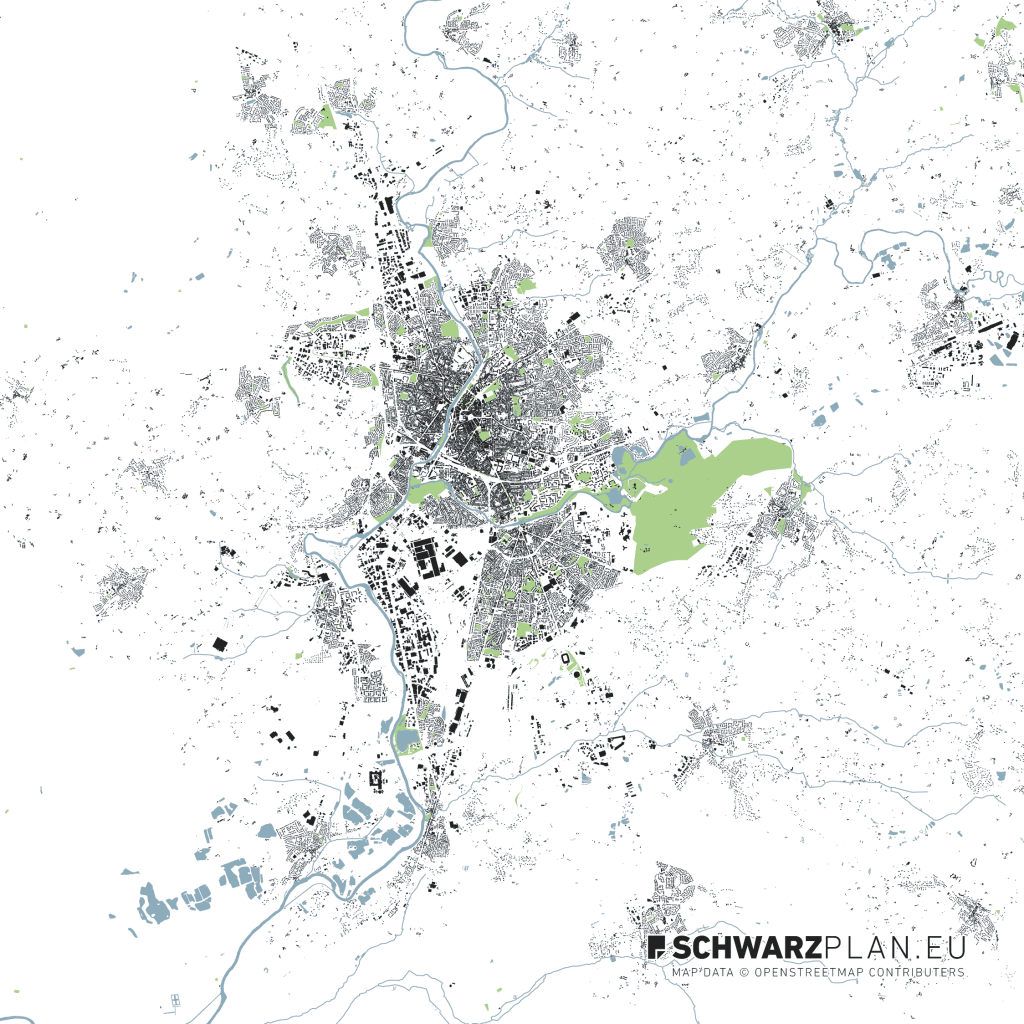Site Plan & Figure Ground Plan of Le Mans for download as PDF, 1:100 000