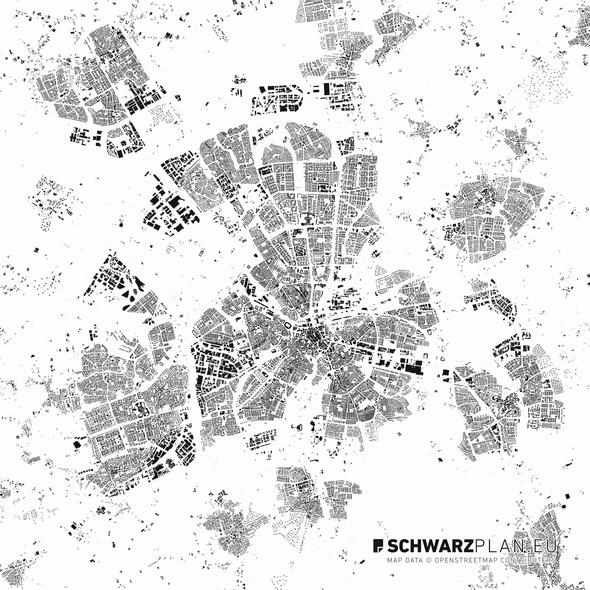 Figure Ground Plan & Site Plan of Eindhoven for download as PDF, 1:50 000