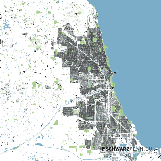 Figure Ground Plan & Site Plan of Chicago for download as PDF, 1:200 000