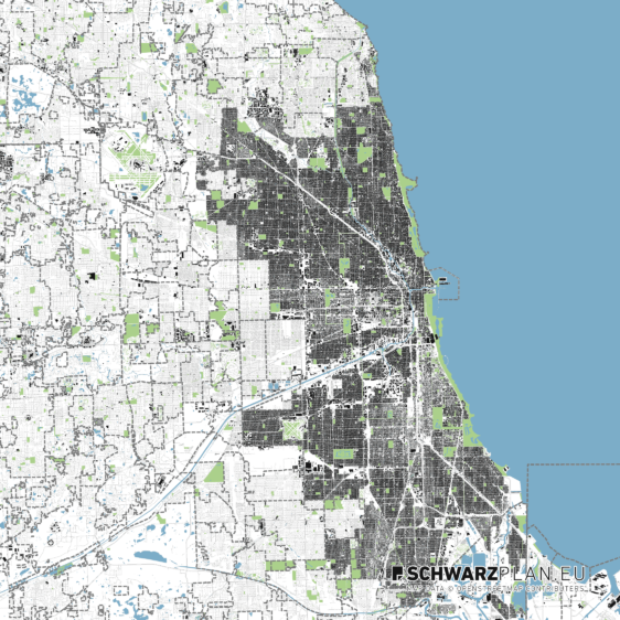 Figure Ground Plan & Site Plan of Chicago for download as PDF, 1:200 000