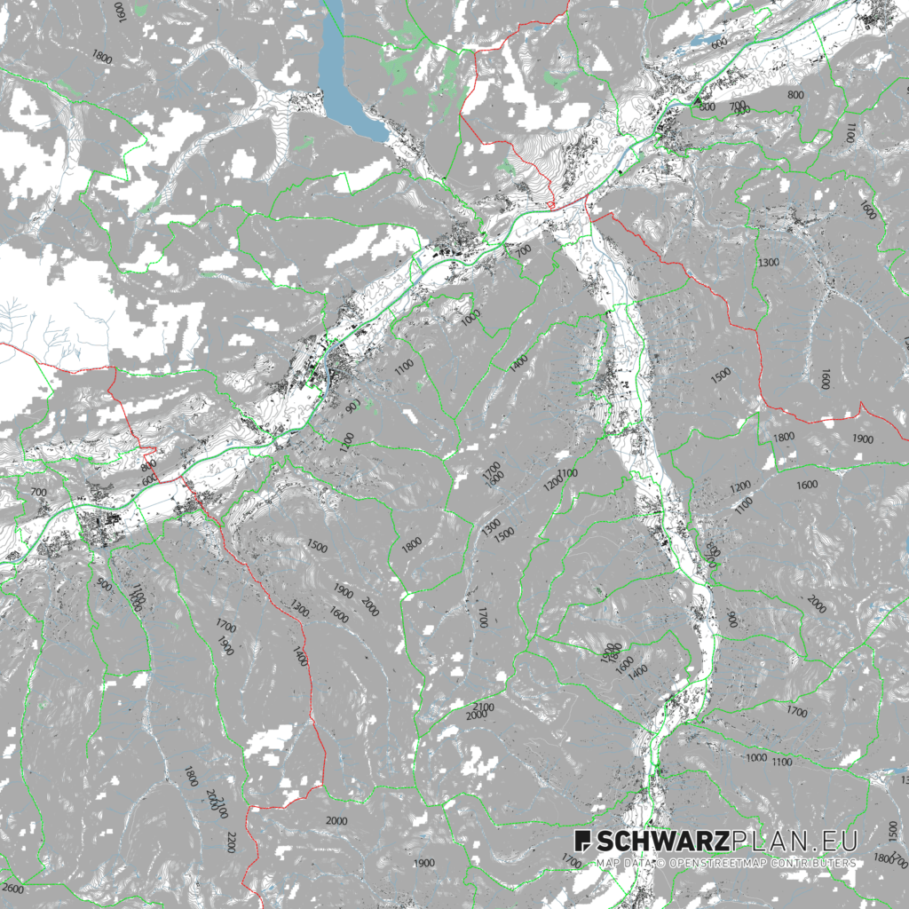Lageplan & Schwarzplan von Fügen zum Download als PDF, DXF Plan, 1:100 000